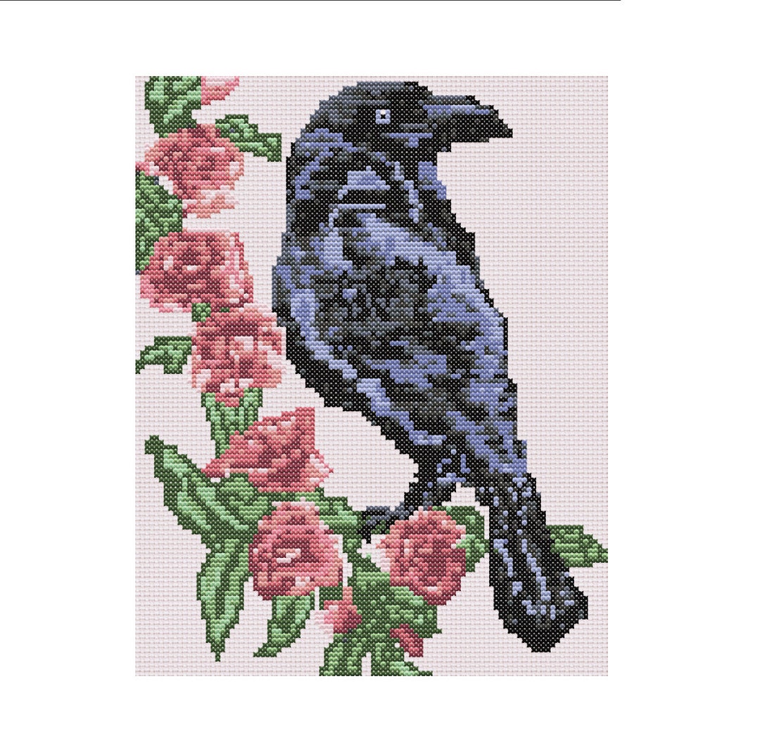 Mortimer Crow in Roses Cross Stitch Pattern - Etsy