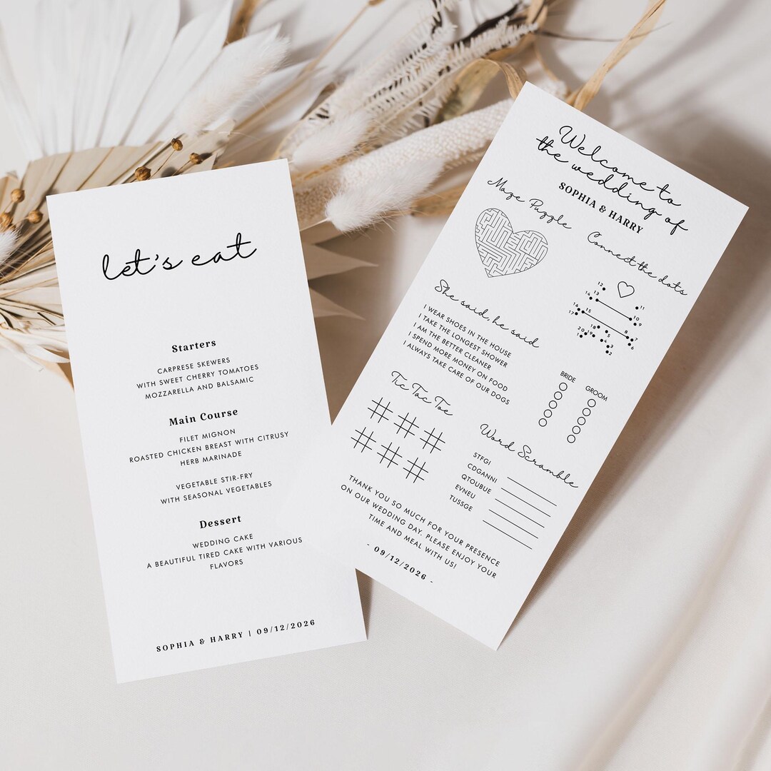 Wedding Menu With Table Games, Menu Template Reception Game ...