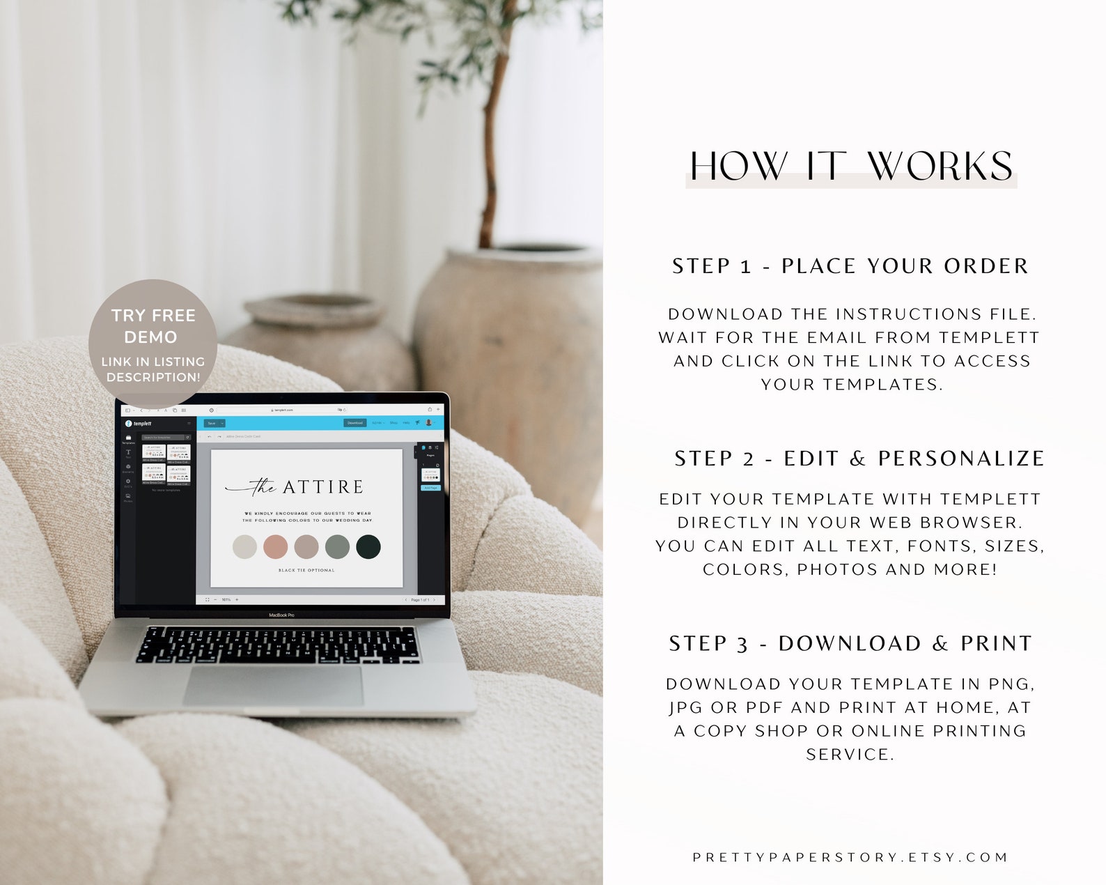 Editable Wedding Dress Code Insert Card, Modern Attire Card for Guests ...