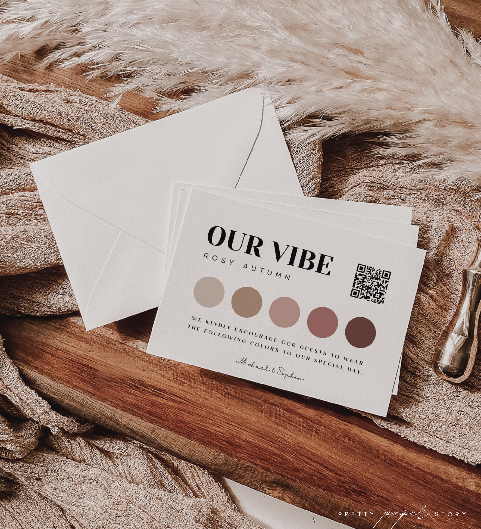 Boho Wedding Attire Card With QR Code, Color Palette Insert Card for ...