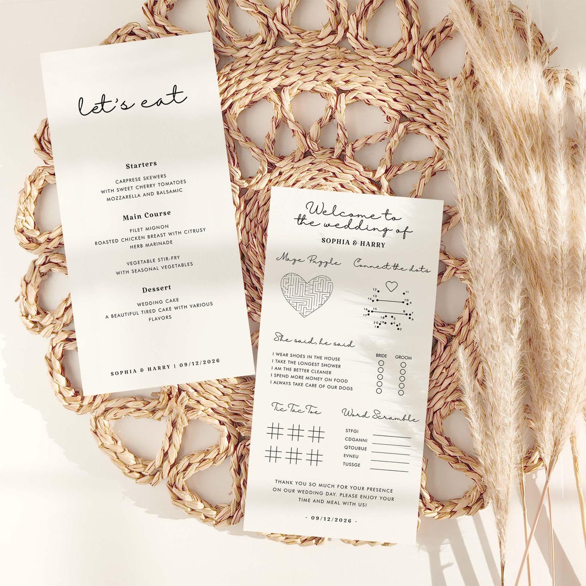Wedding Menu With Table Games, Menu Template Reception Game ...