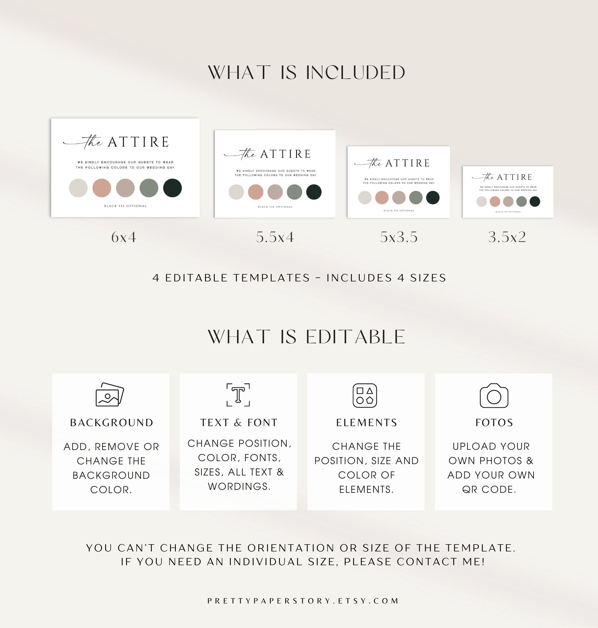 Editable Wedding Dress Code Insert Card, Modern Attire Card for Guests ...