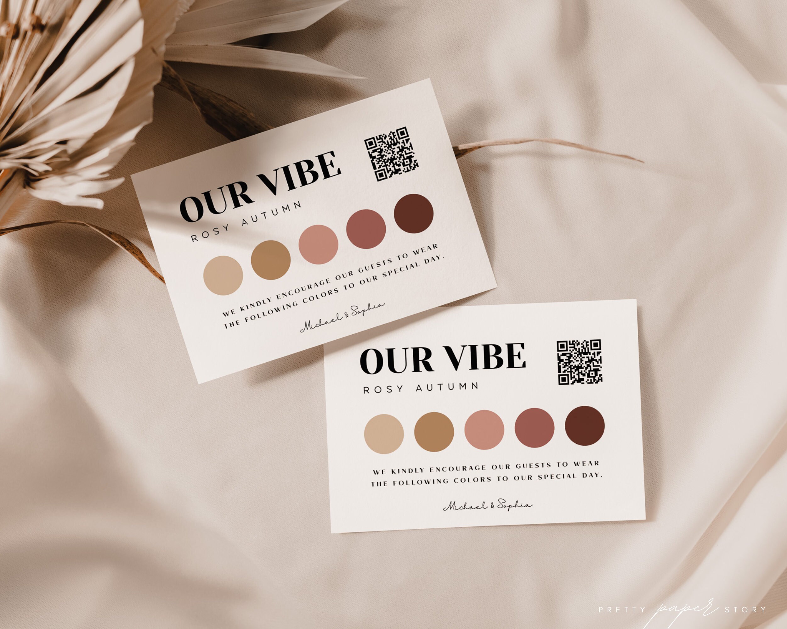 Boho Wedding Attire Card With QR Code, Color Palette Insert Card for ...