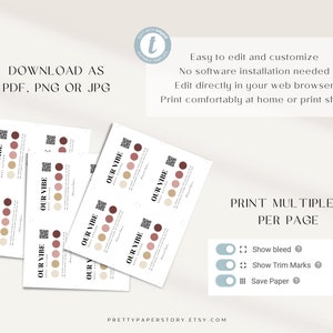 Boho Wedding Attire Card With QR Code, Color Palette Insert Card for ...