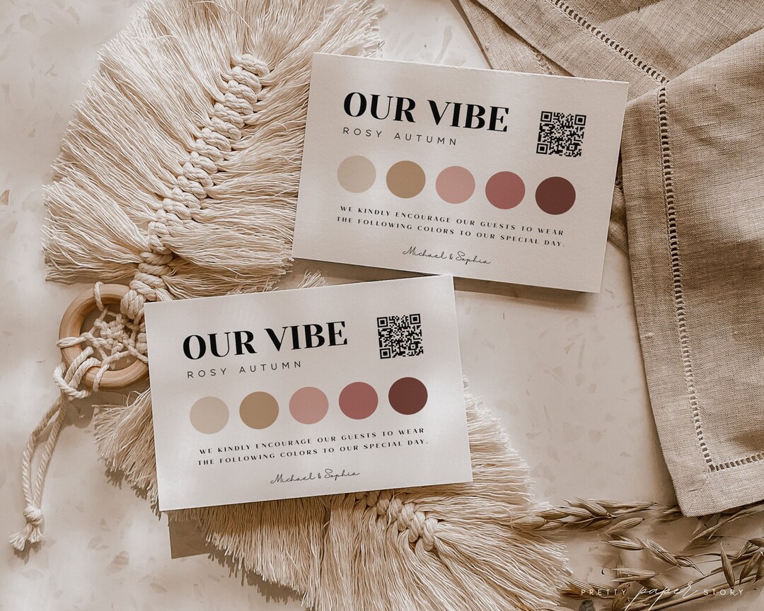 Boho Wedding Attire Card With QR Code, Color Palette Insert Card for ...