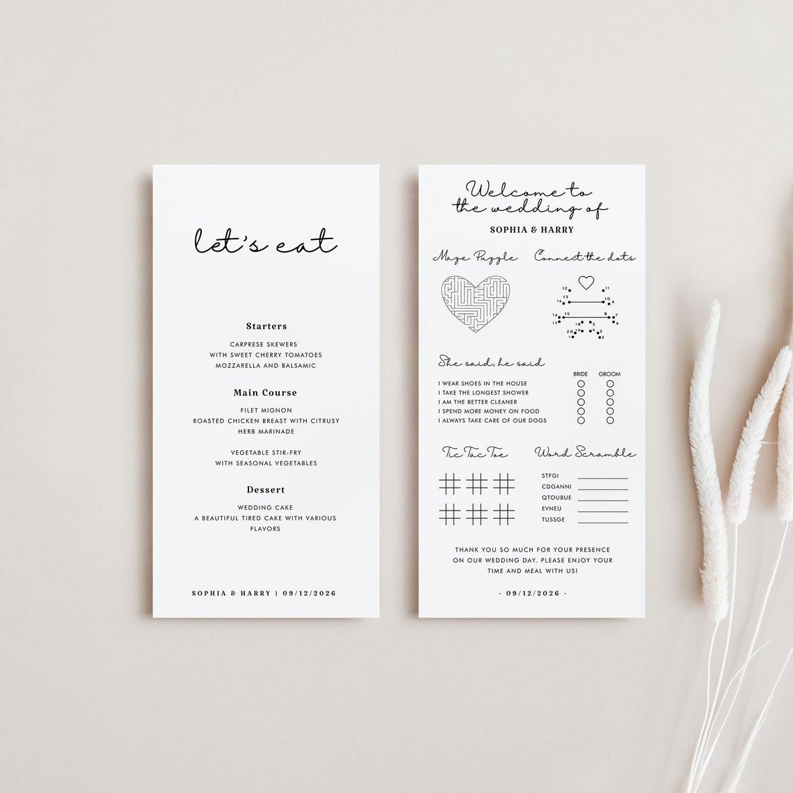 Wedding Menu With Table Games, Menu Template Reception Game ...