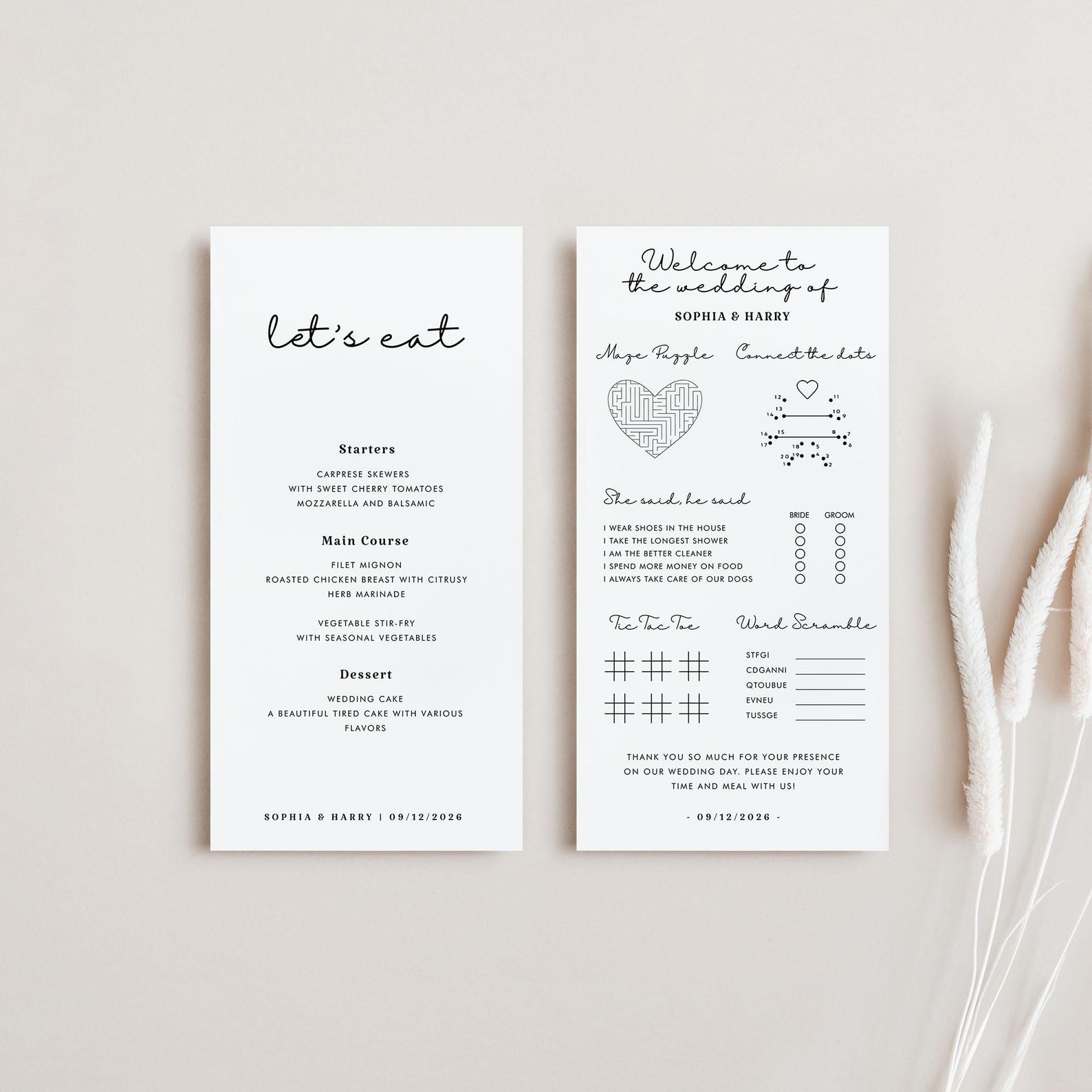 Wedding Menu With Table Games, Menu Template Reception Game ...