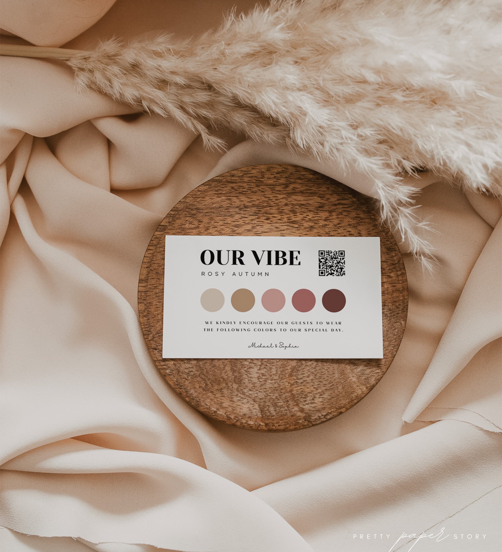 Boho Wedding Attire Card With QR Code, Color Palette Insert Card for ...