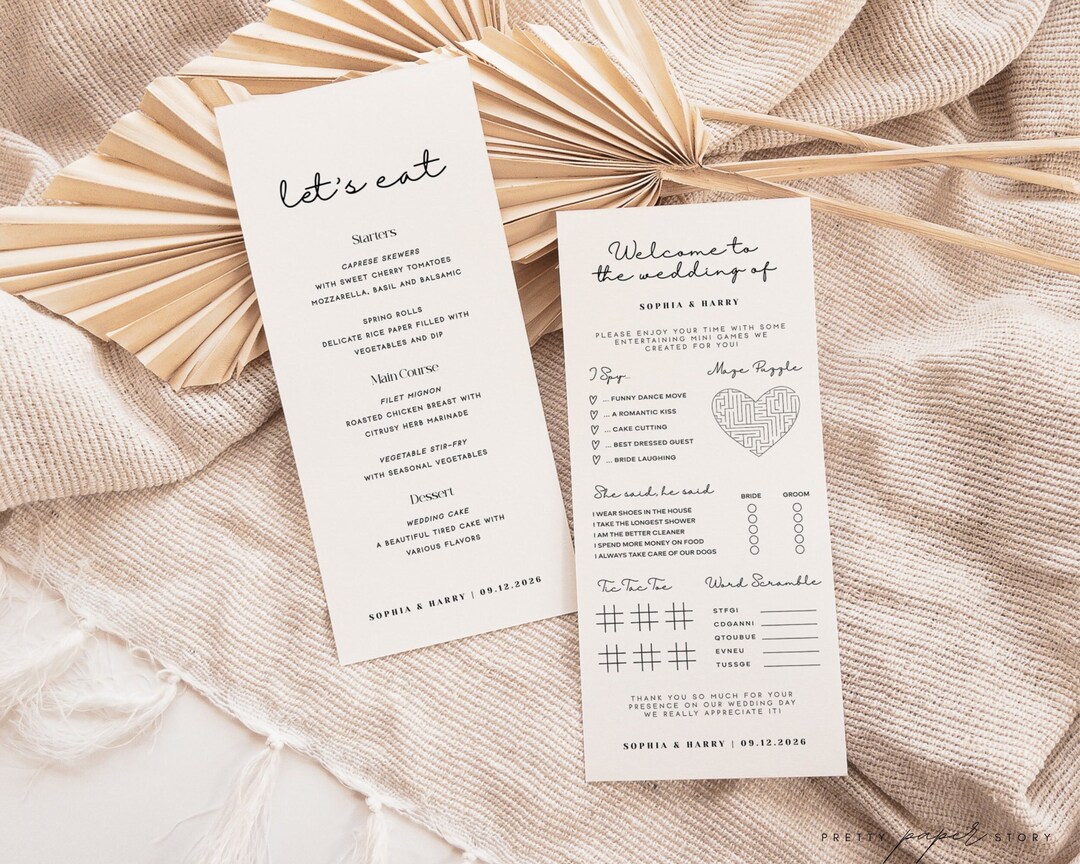 Wedding Menu With Table Games, Menu Template Reception Game ...