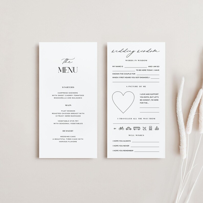 Minimalist Menu With Wedding Wisdom Template, Editable Entertaining ...