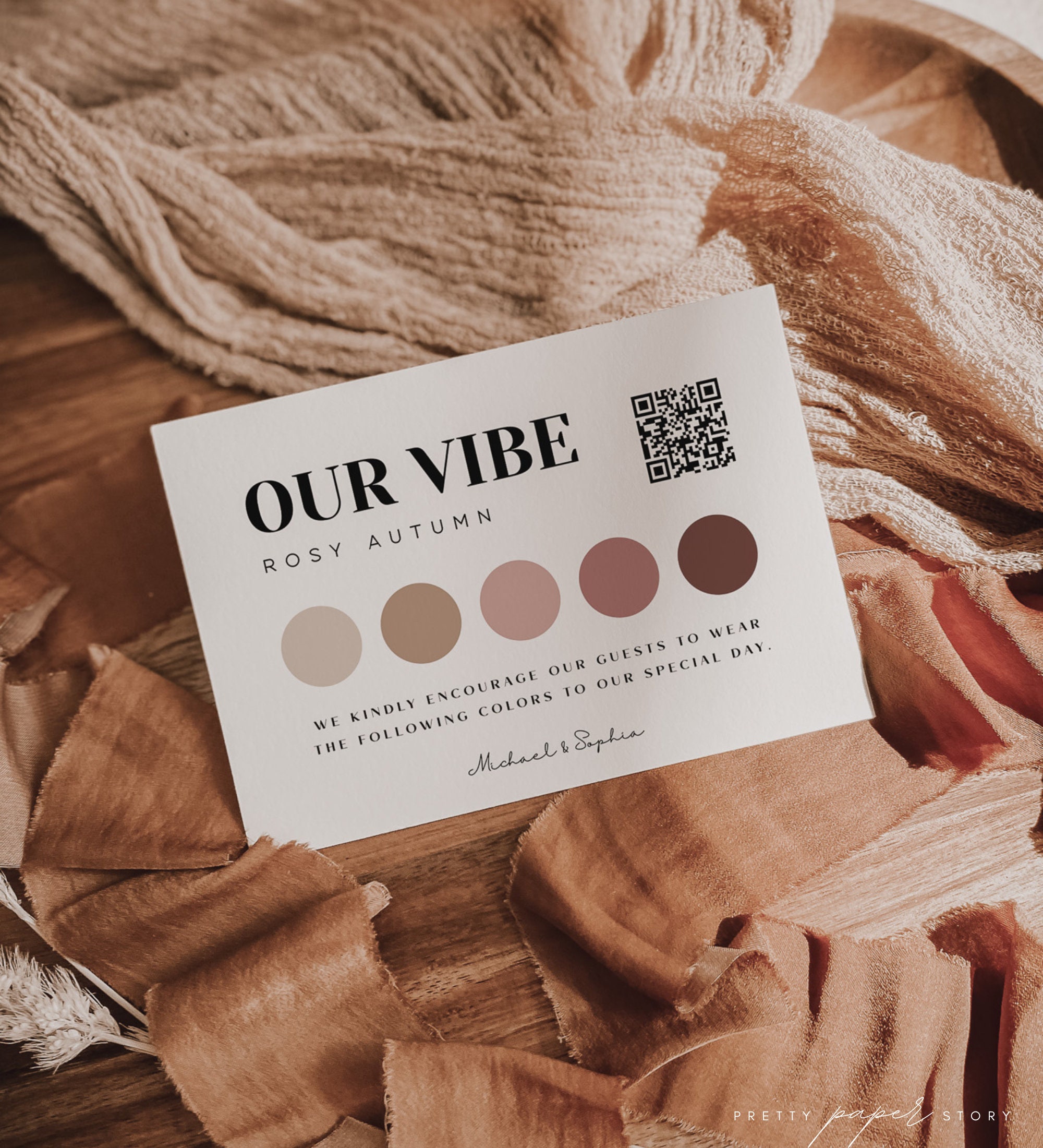 Boho Wedding Attire Card With QR Code, Color Palette Insert Card for ...