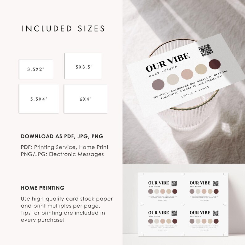 Boho Wedding Attire Card With QR Code, Color Palette Insert Card for ...