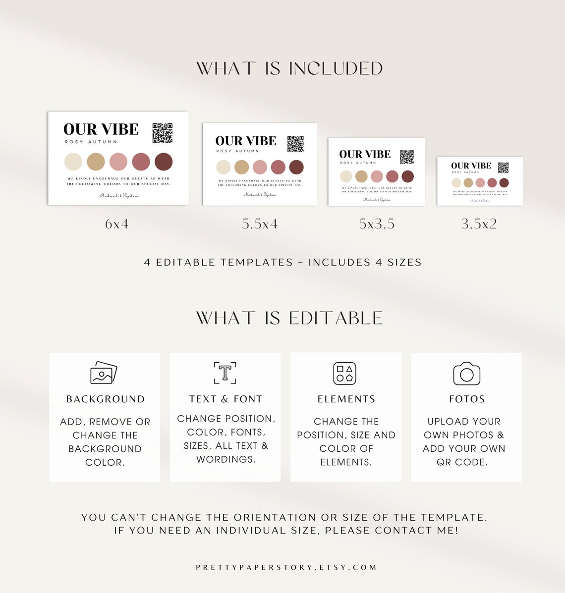 Boho Wedding Attire Card With QR Code, Color Palette Insert Card for ...