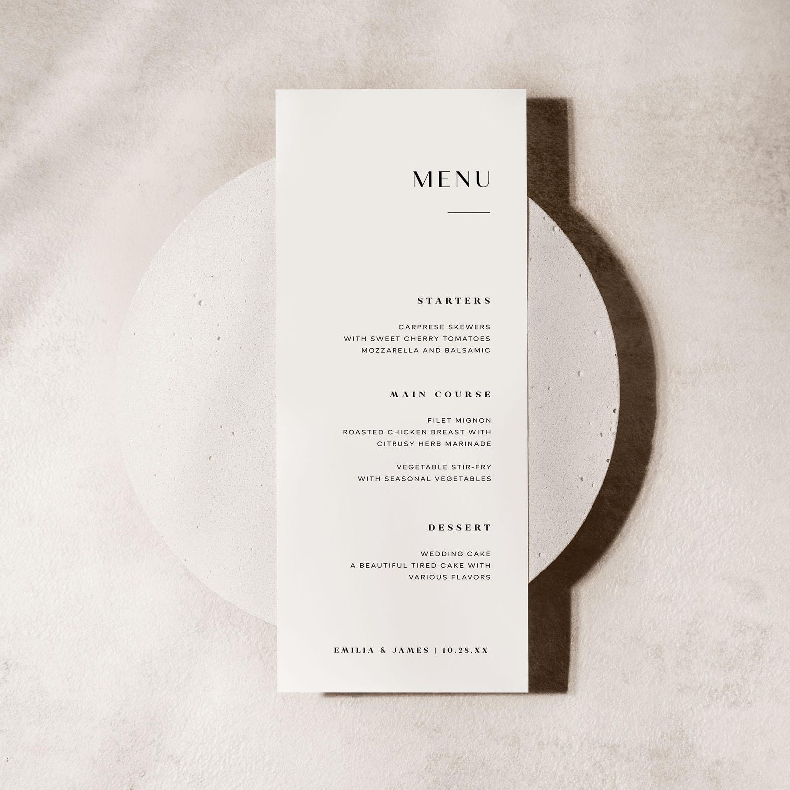 Simple Menu Dinner Template, Minimalist DIY Wedding Buffet Card ...