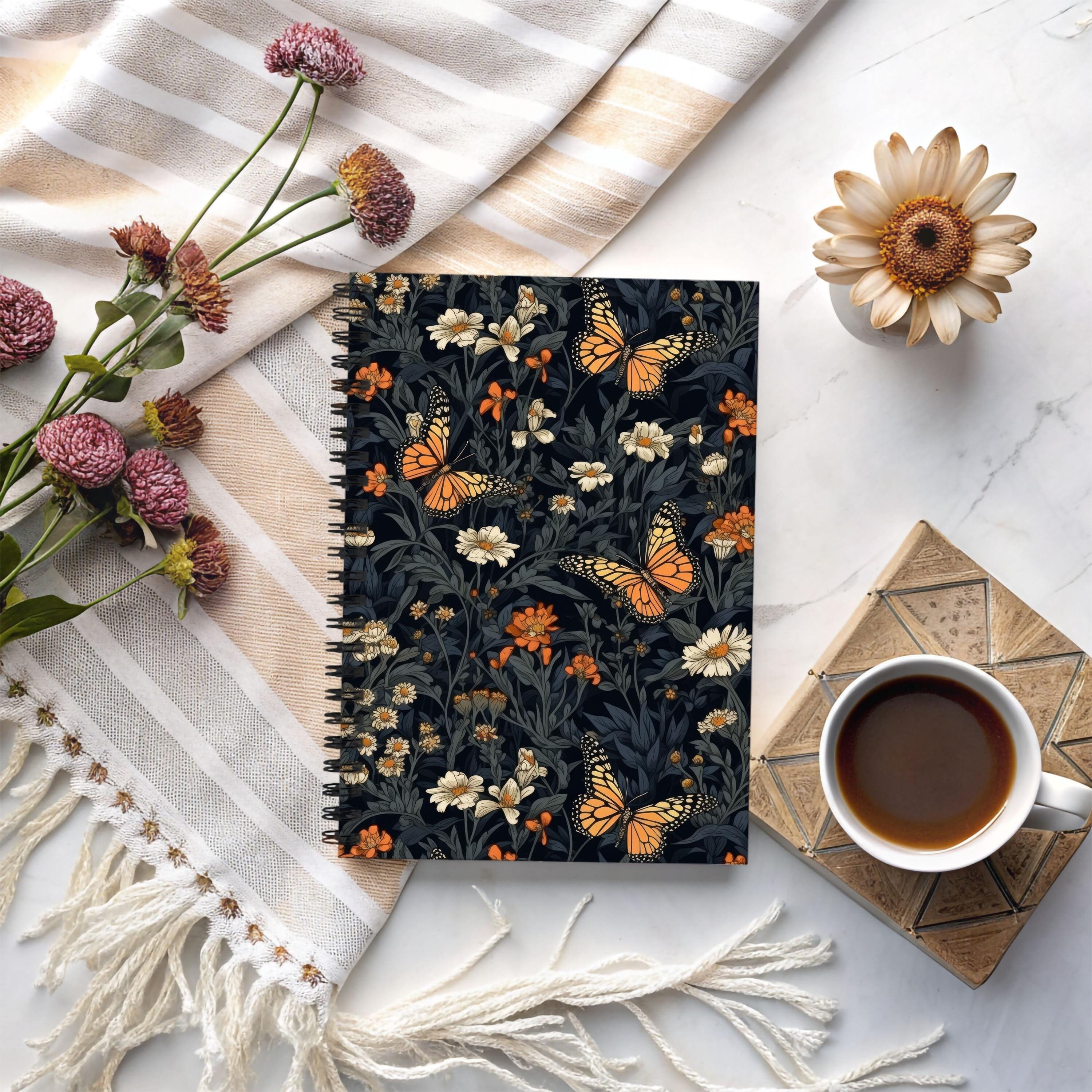 Butterfly Spiral Notebook, Butterfly Lined Journal, Floral Butterfly ...