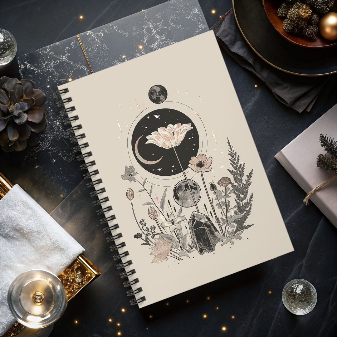 Mystic Moon Spiral Notebook, Celestial Notebook, Dream Journal, Floral Notebook - Etsy