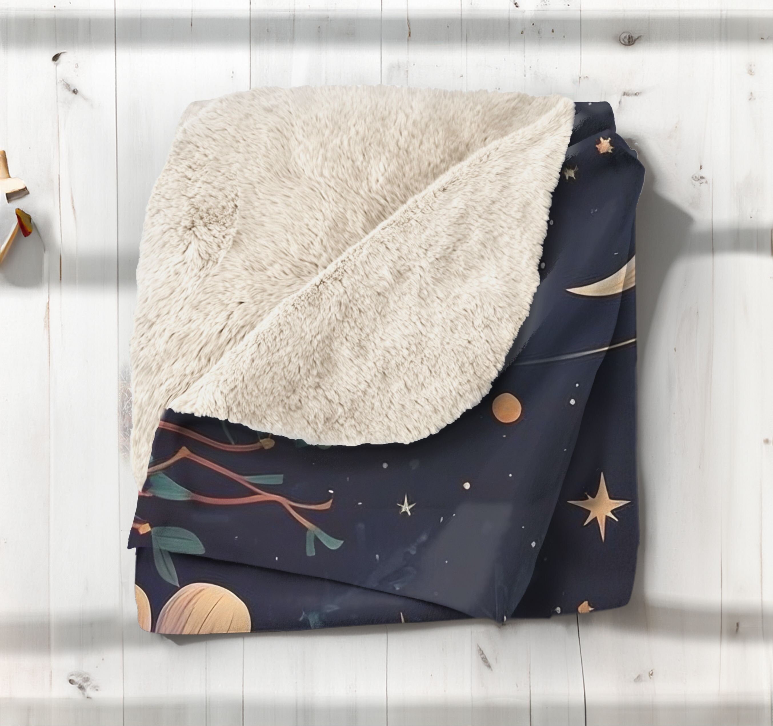 Celestial Blanket, Moon and Stars Blanket, Floral Night Sky Blanket ...