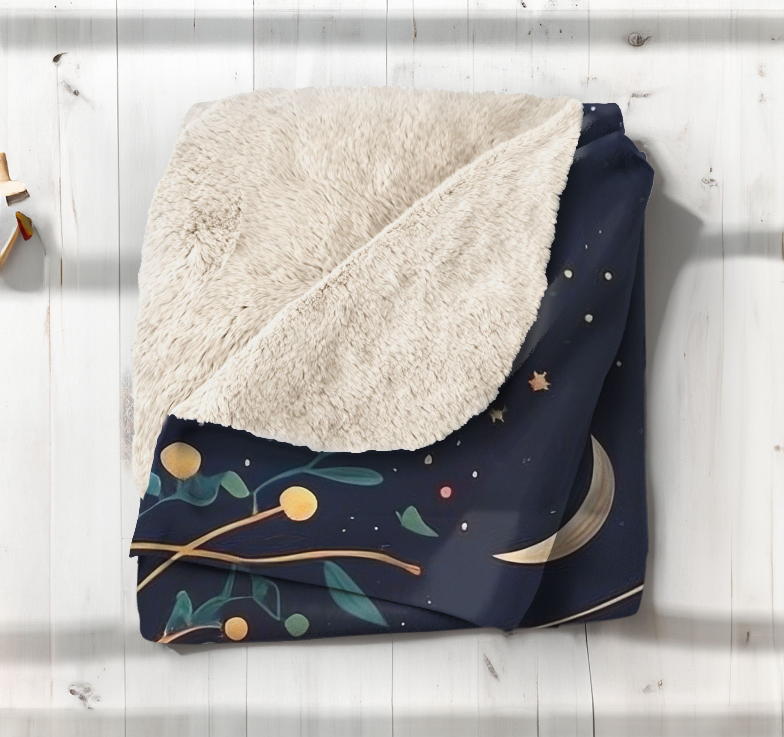 Celestial Blanket, Moon and Stars Blanket, Floral Night Sky Blanket ...