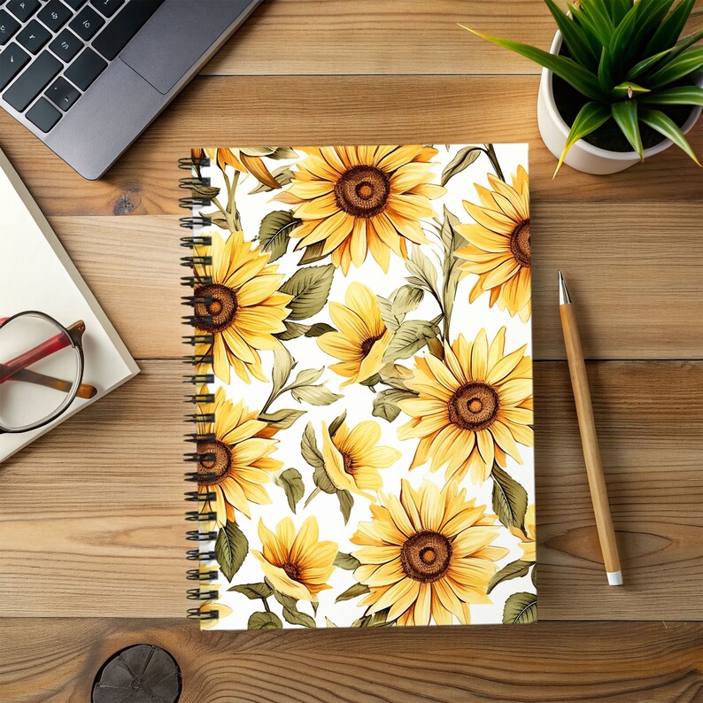 Sunflower Spiral Notebook, Sunflower Gift, Writing Journal, Lined ...