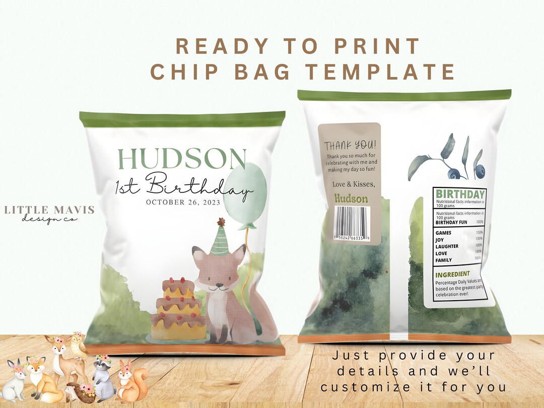Woodland Chip Bag Minimalist Template L Ready to Print Chip Bag L ...