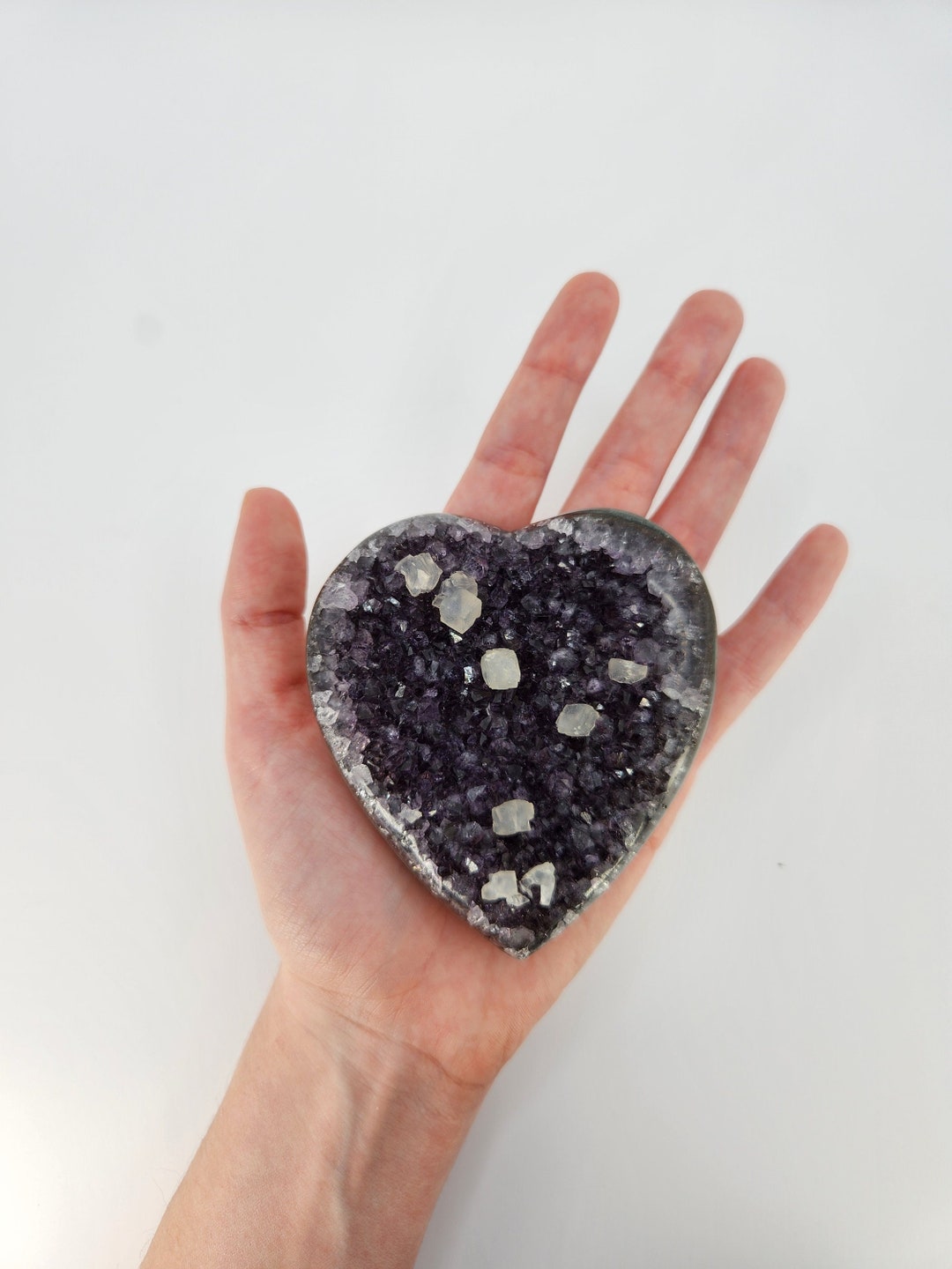 Amethyst Heart, Calcite on Amethyst, Crystal Heart, Rocks and Minerals ...