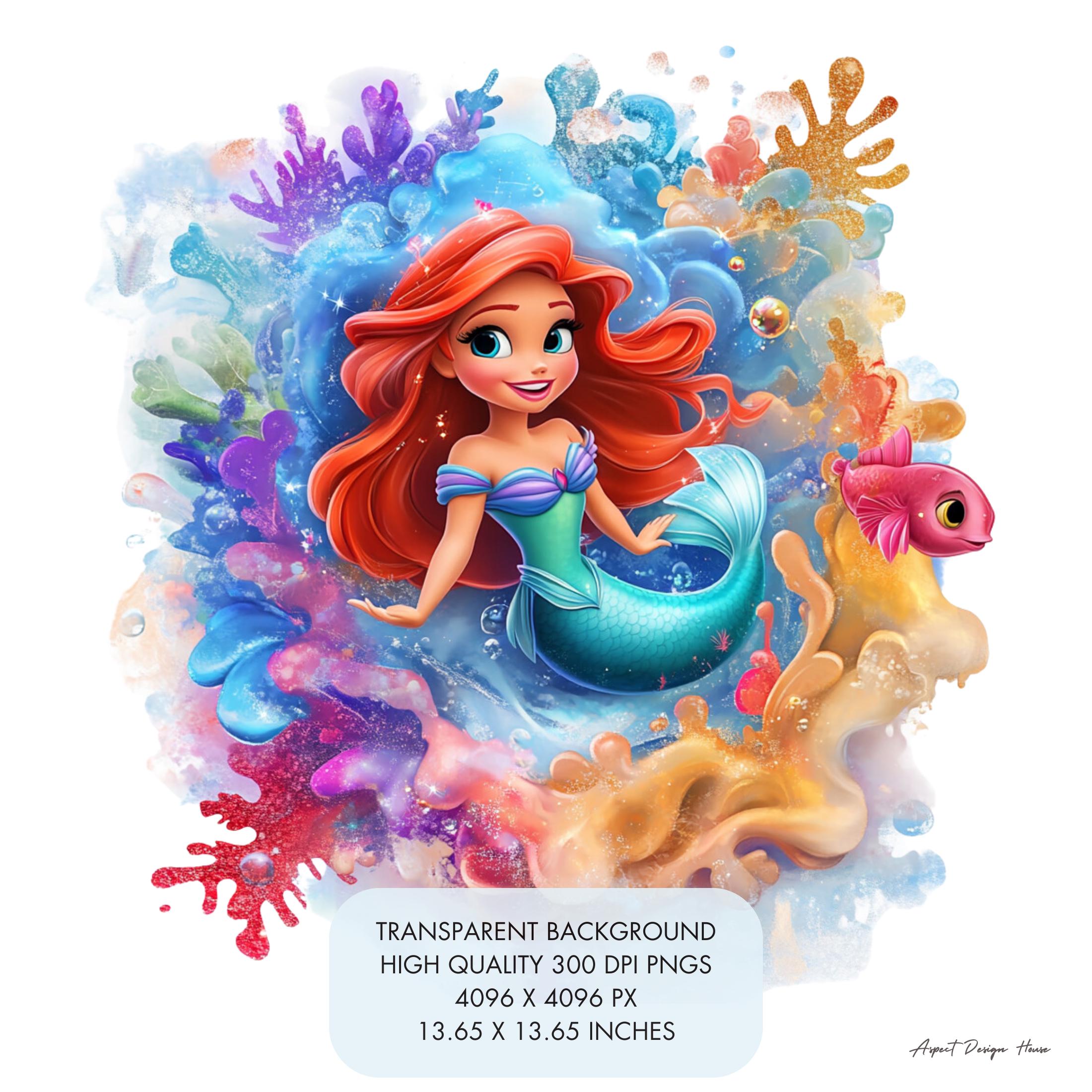 4 Ariel Mermaid PNG Clipart, Splash and Watercolor for Sublimation ...