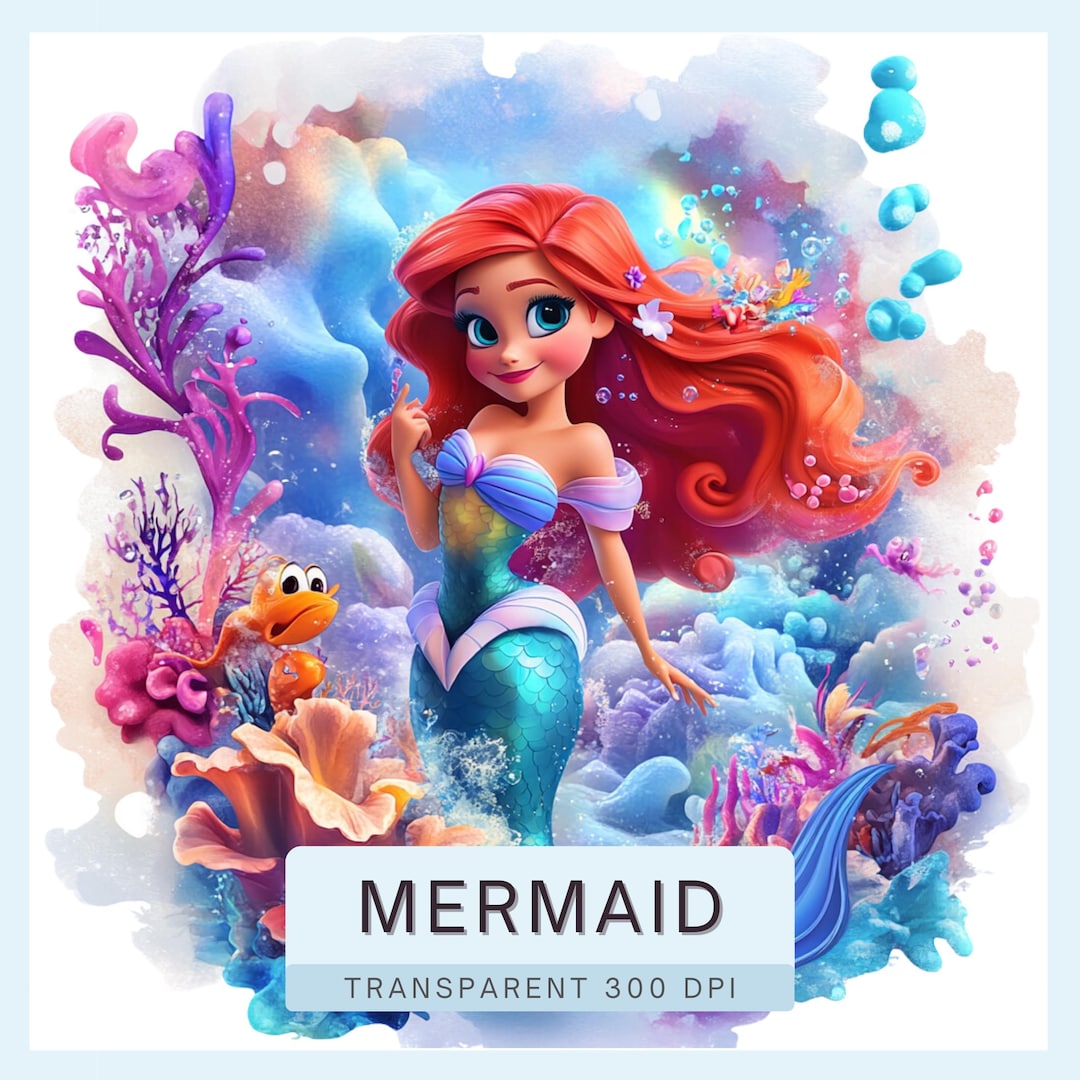 4 Ariel Mermaid PNG Clipart, Splash and Watercolor for Sublimation ...