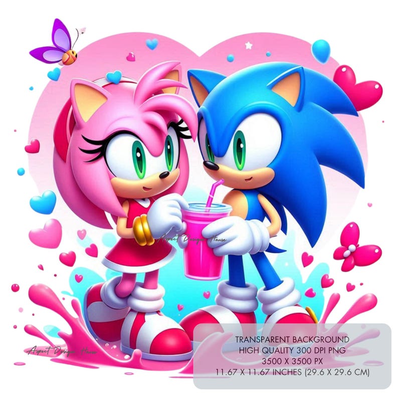 4 Sonic and Amy PNG Clipart, Sublimation Designs High Quality 300 Dpi ...