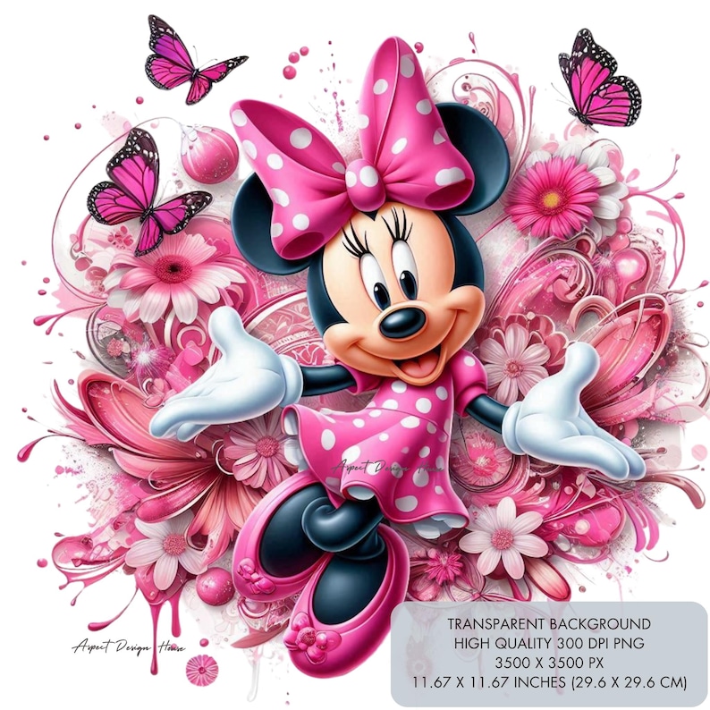 Pink Minnie Mouse Cartoon PNG Clipart, Sublimation Designs (digital ...