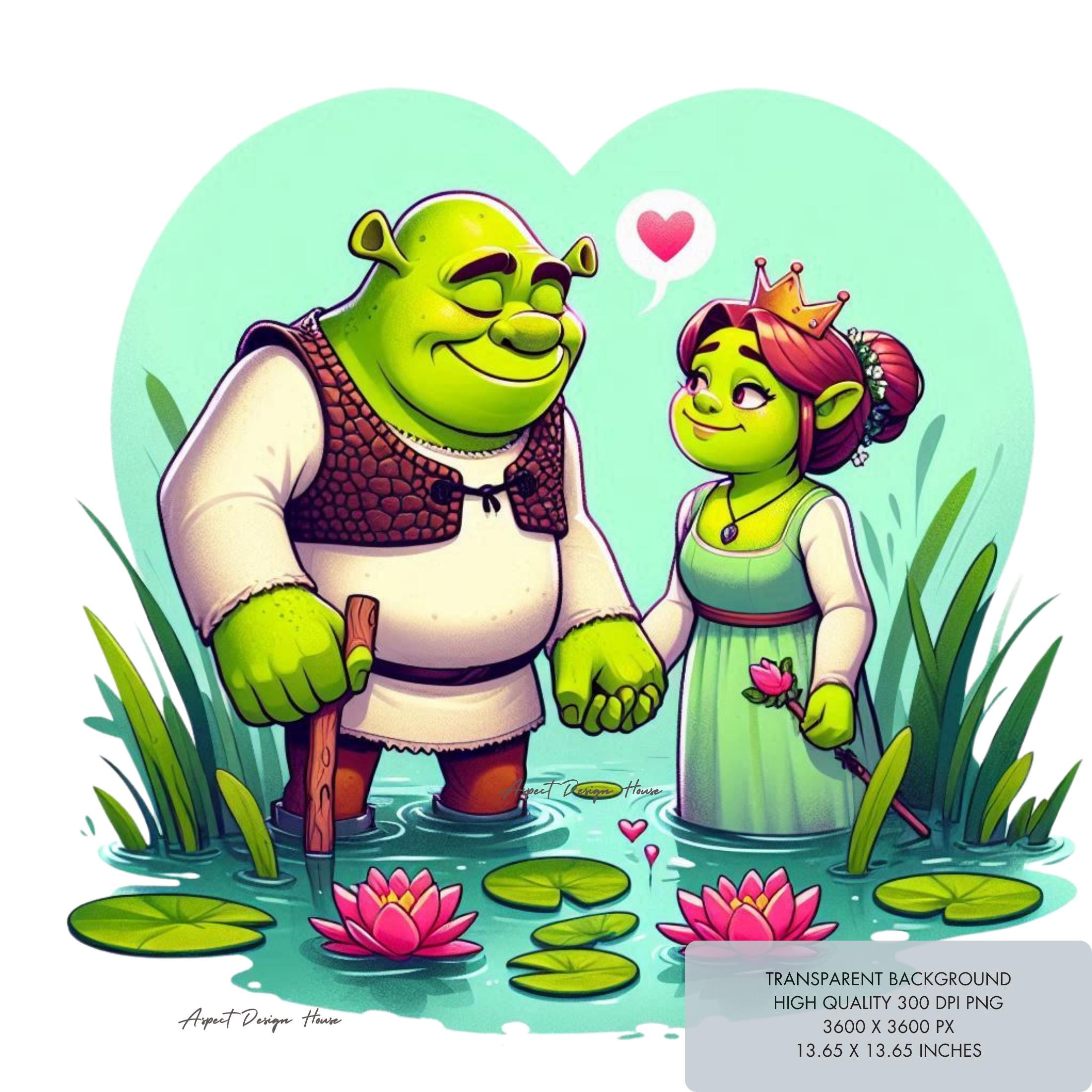 3 Shrek and Fiona Chibi PNG, Kids Valentine's Day PNG, Sublimation ...