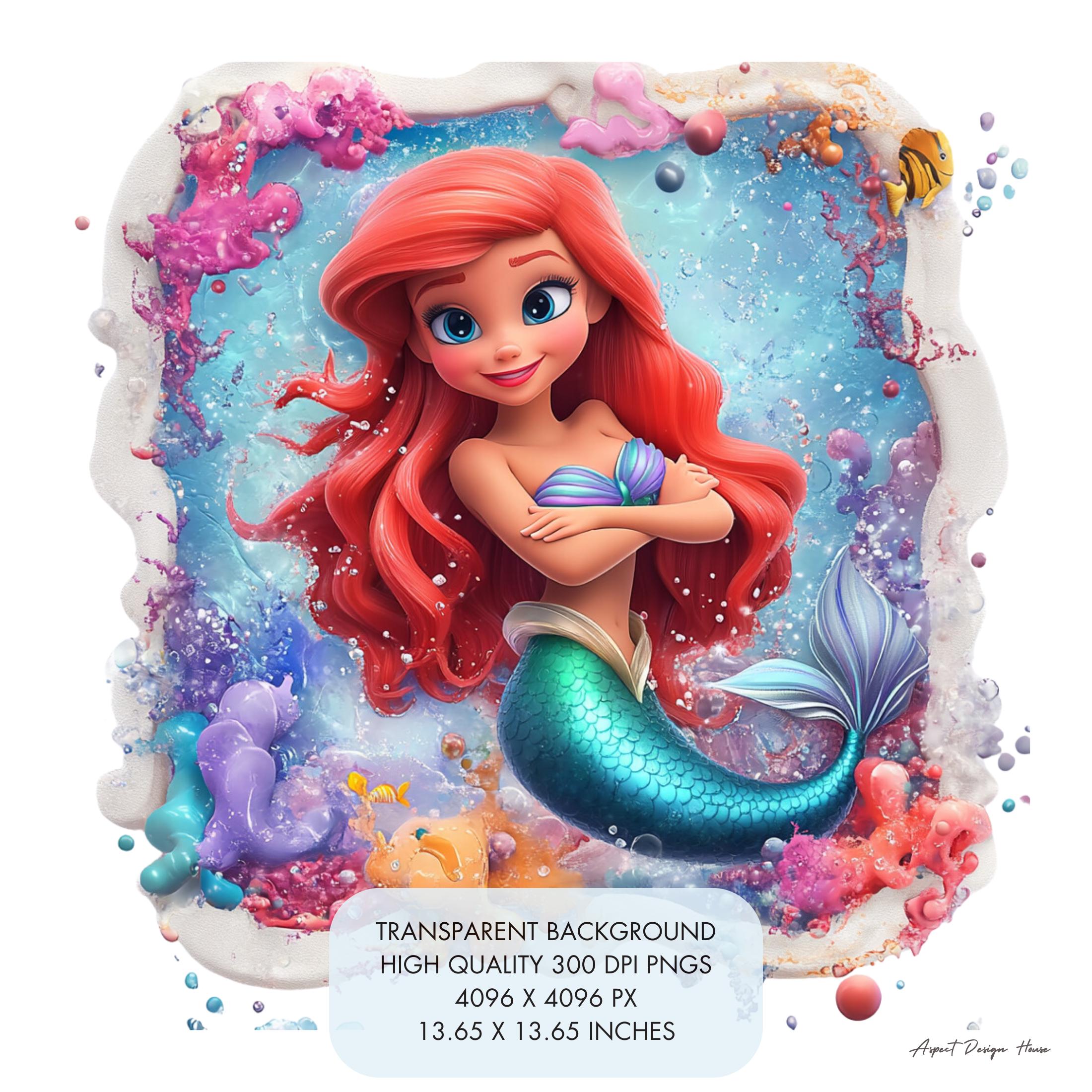 4 Ariel Mermaid PNG Clipart, Splash and Watercolor for Sublimation ...