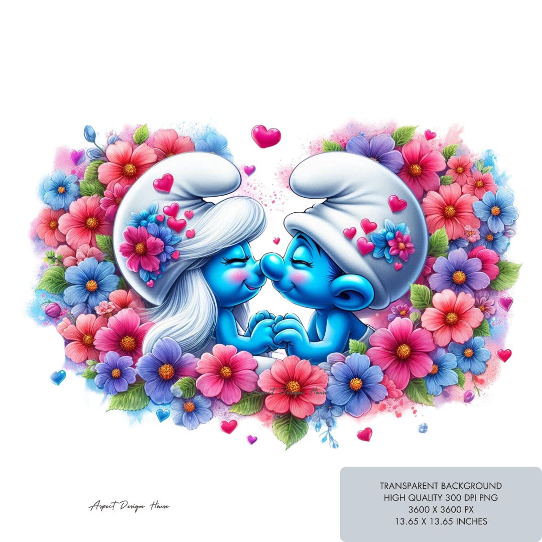 2 Smurf PNG, Valentine's Day PNG, Smurfs Kissing Sublimation Designs ...