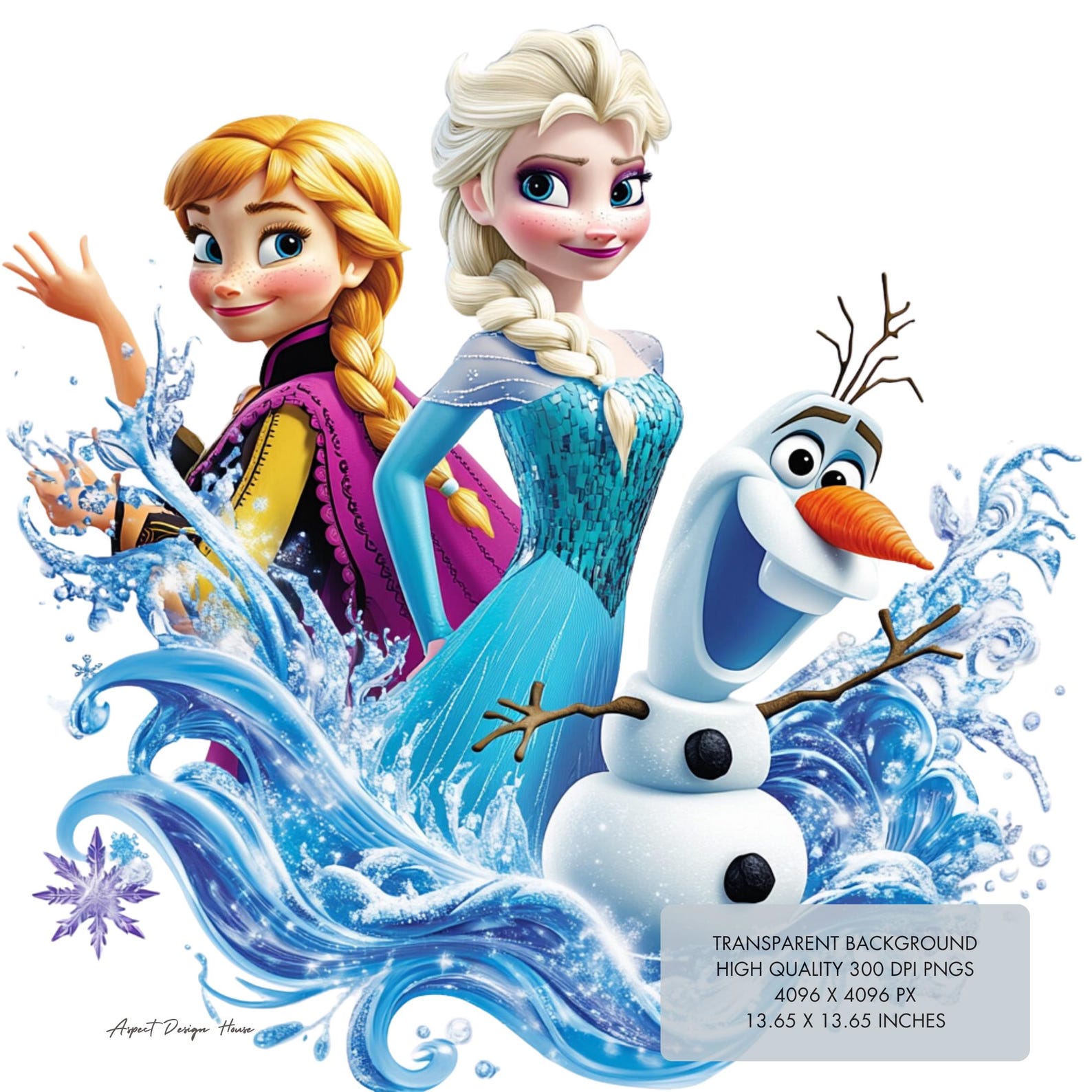 4 Frozen PNG Clipart, Splash and Watercolor Design for Sublimation ...