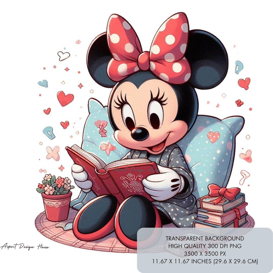 1 Minnie Mouse Reader PNG, Pink Minnie Reading PNG, High Quality 300 ...