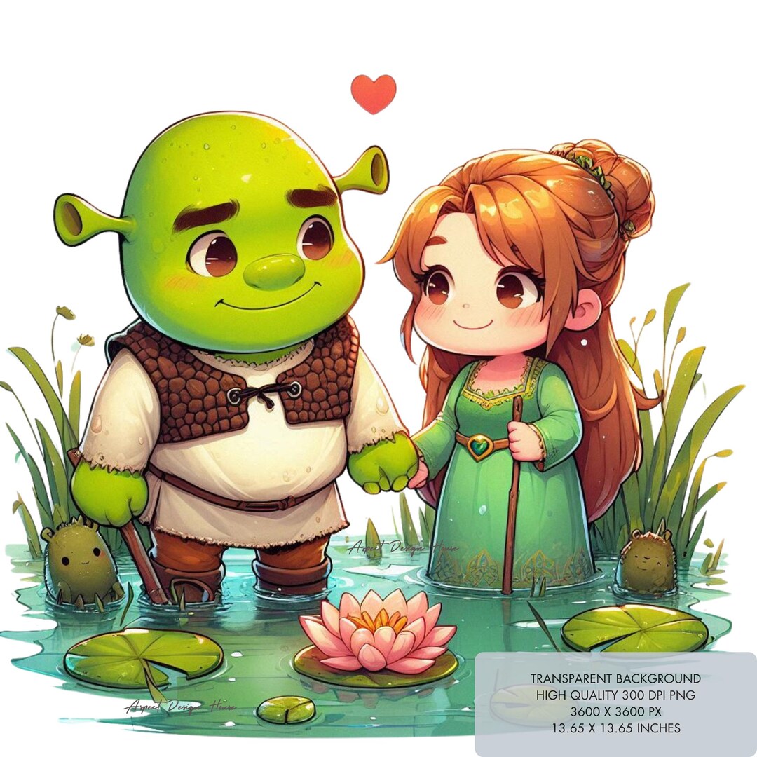 1 Shrek and Fiona Chibi PNG, Valentine's Day PNG Sublimation Designs ...
