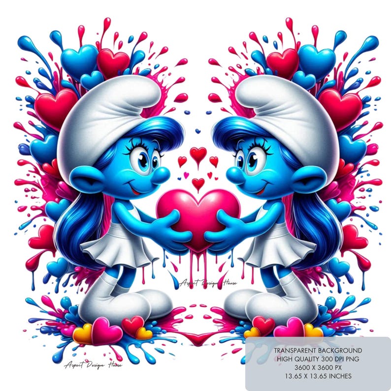 2 Smurf PNG, Valentine's Day PNG, Smurfs Kissing Sublimation Designs ...