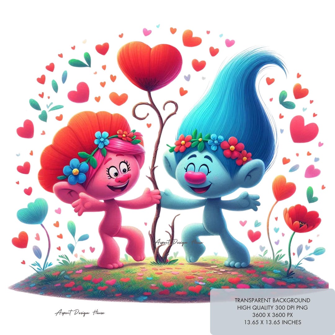 1 Trolls PNG, Poppy PNG, Valentine's Day PNG Sublimation Designs ...