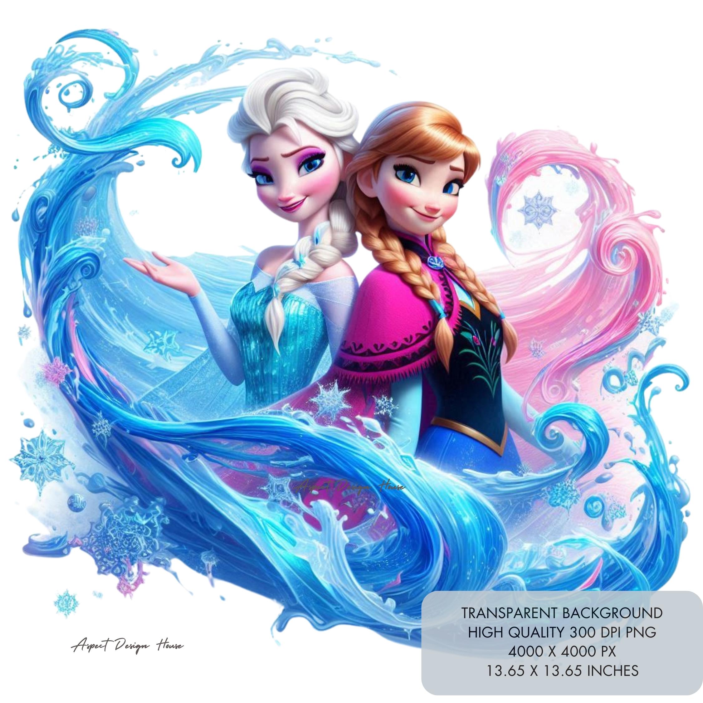 2 Frozen Clip Art PNG, Anna and Elsa Clipart, Watercolor Design for ...