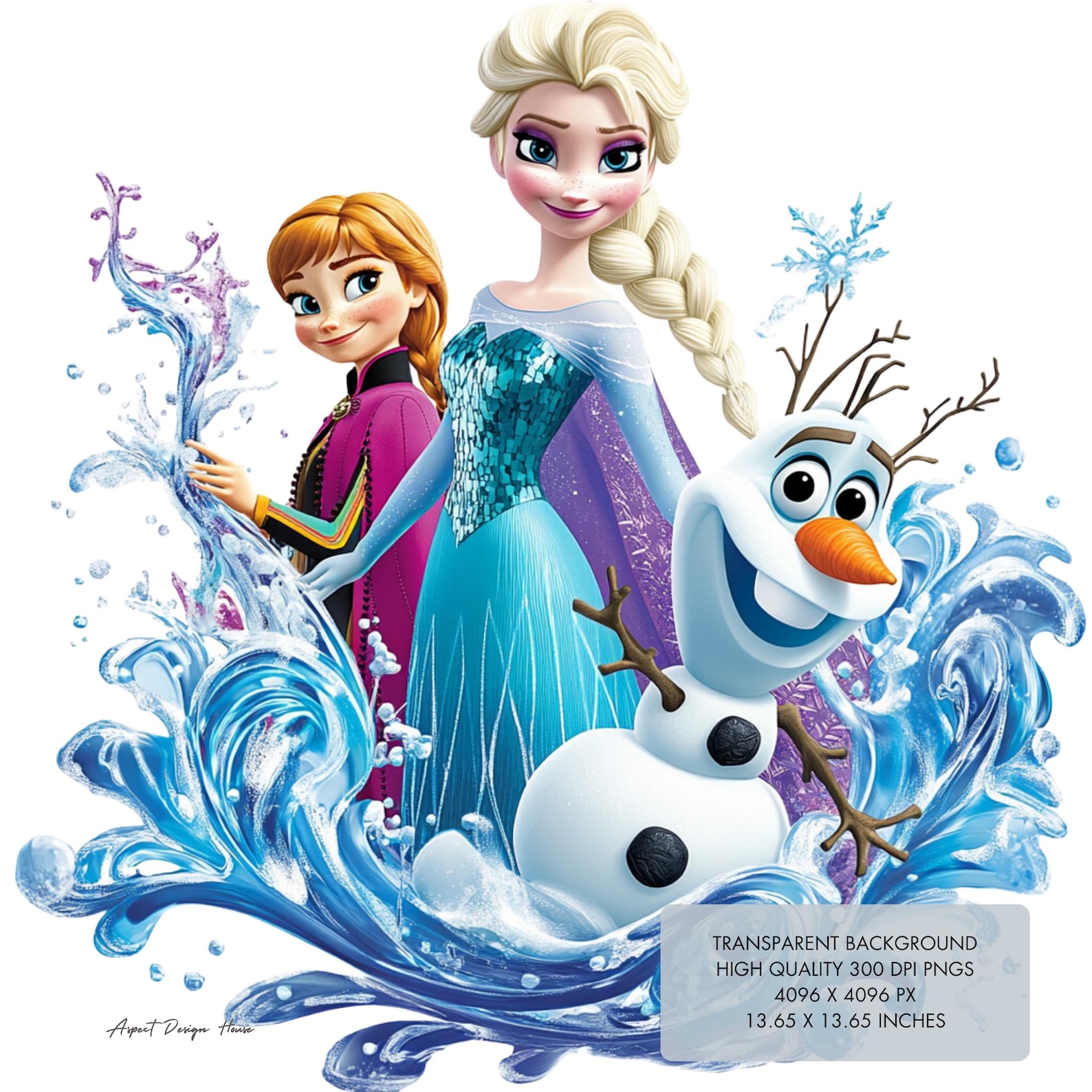 4 Frozen PNG Clipart, Splash and Watercolor Design for Sublimation ...