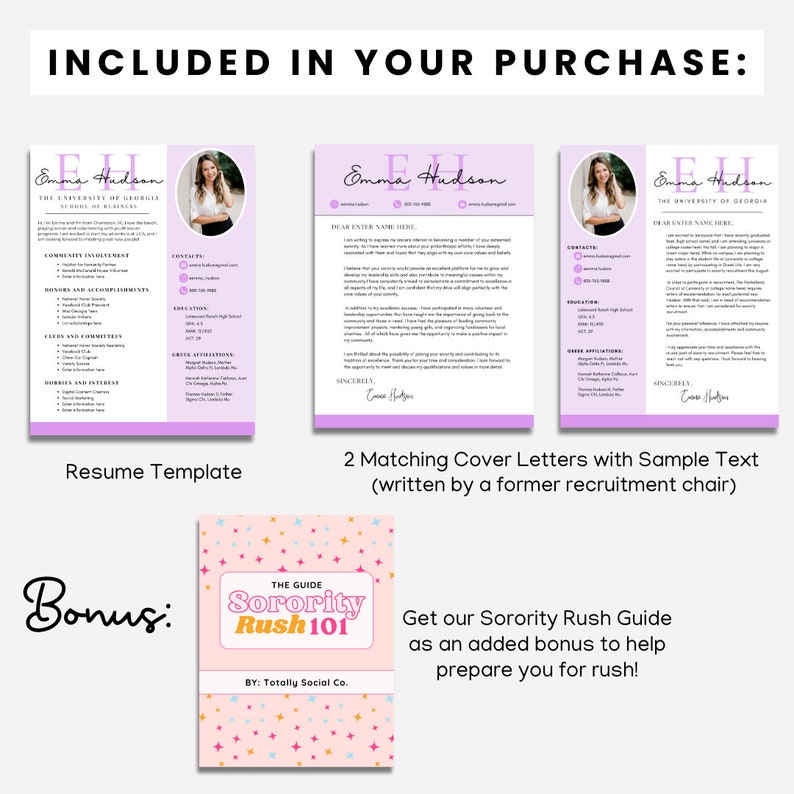 Sorority Resume, Resume With Photo, Rush Resume Template, Canva Resume ...