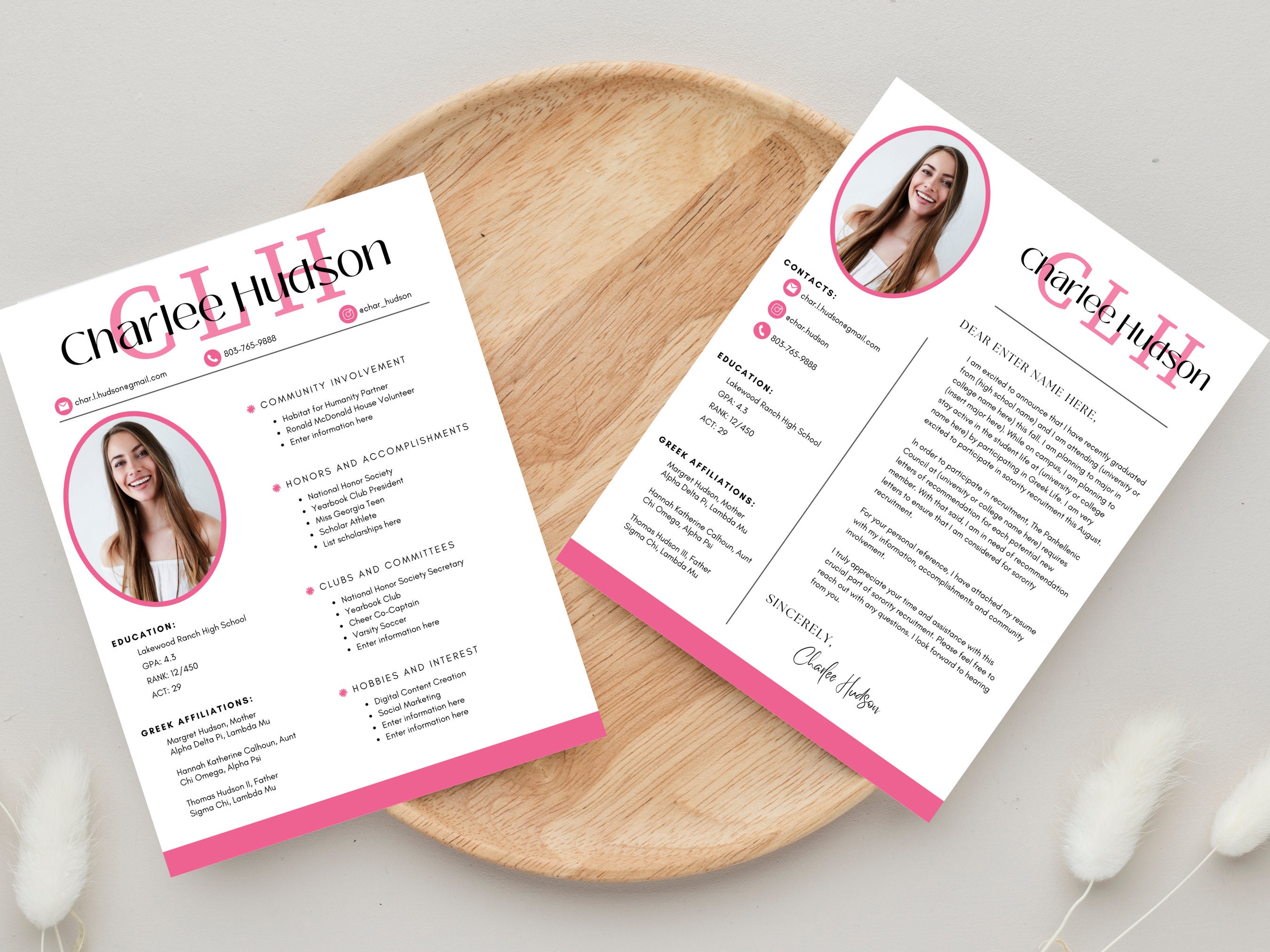 Sorority Resume Template, Rush Resume Template, Sorority Resume ...