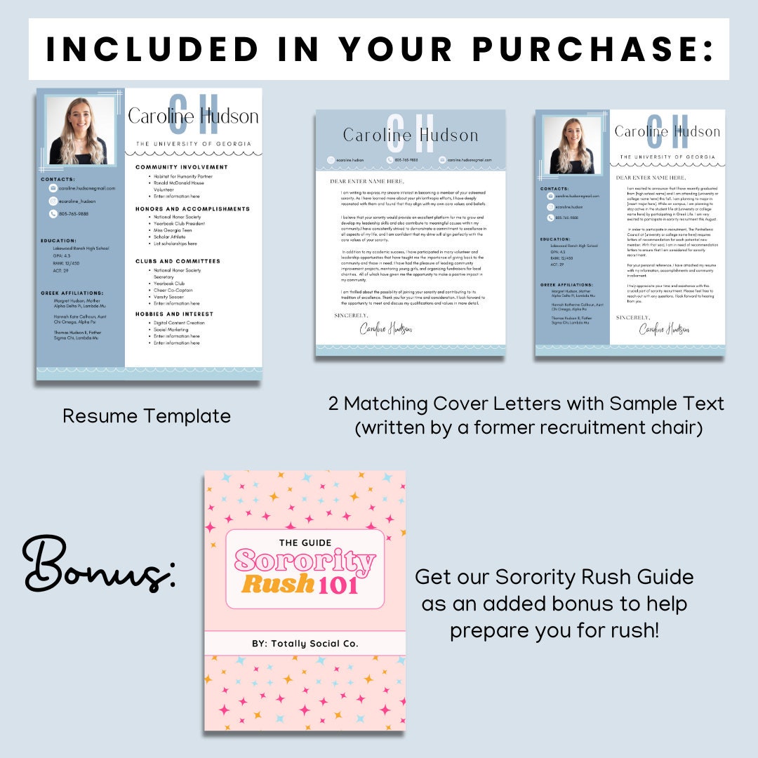 Sorority Resume Template, Sorority Rush Resume, Modern Resume, Resume ...