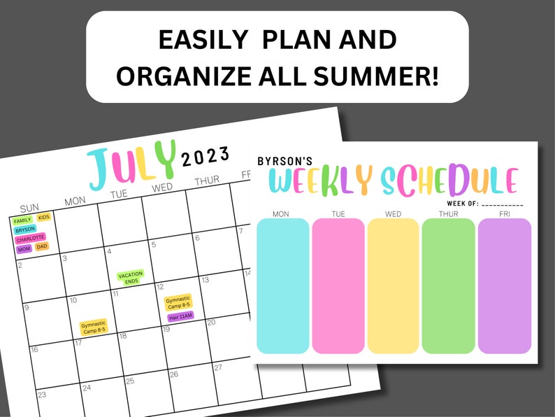 Summer Bucket List Summer Chore Chart Kids Schedule Chart - Etsy
