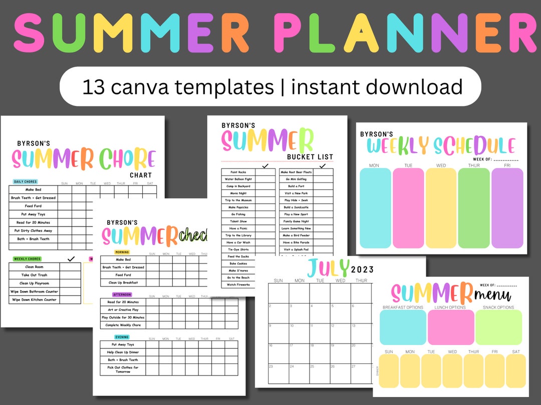 Summer Bucket List Summer Chore Chart Kids Schedule Chart - Etsy