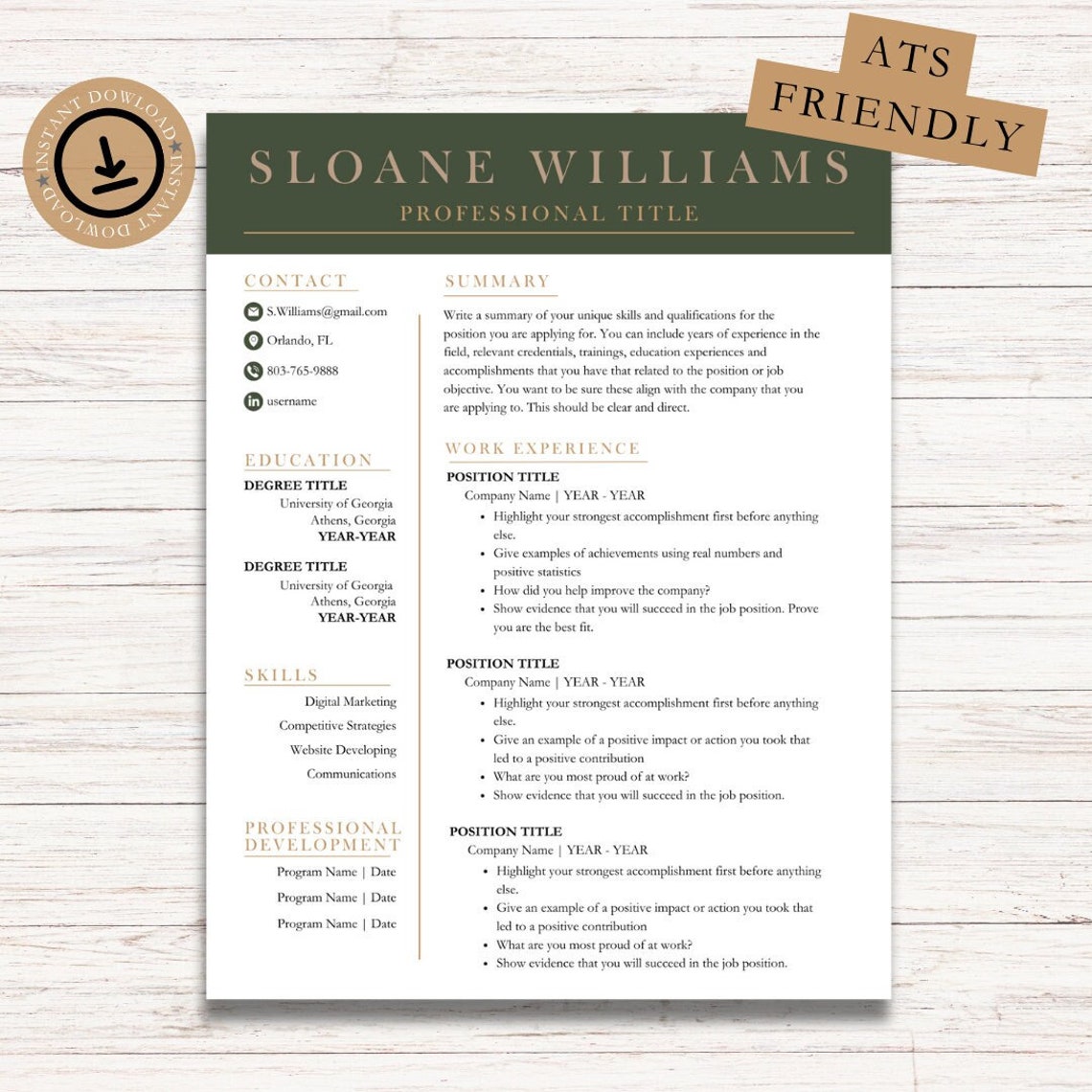 Cv Template Professional Professional Resume Template Modern - Etsy