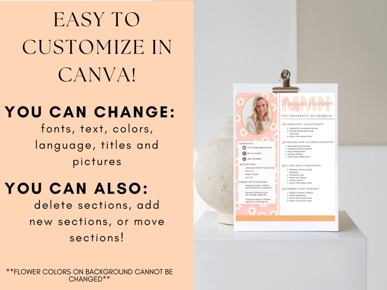 Sorority Resume Template Rush Resume Sorority Resume With - Etsy