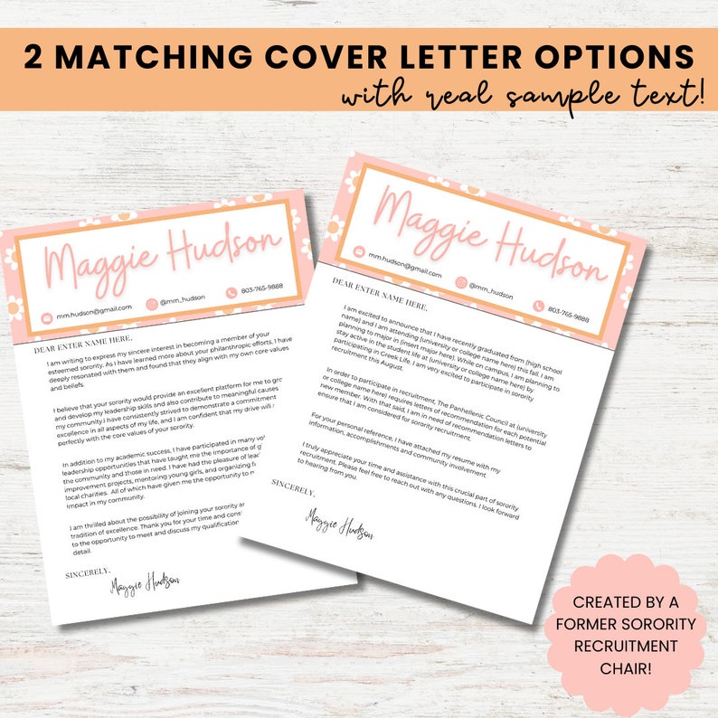 Sorority Resume Template, Rush Resume, Resume With Photo, Modern Resume ...