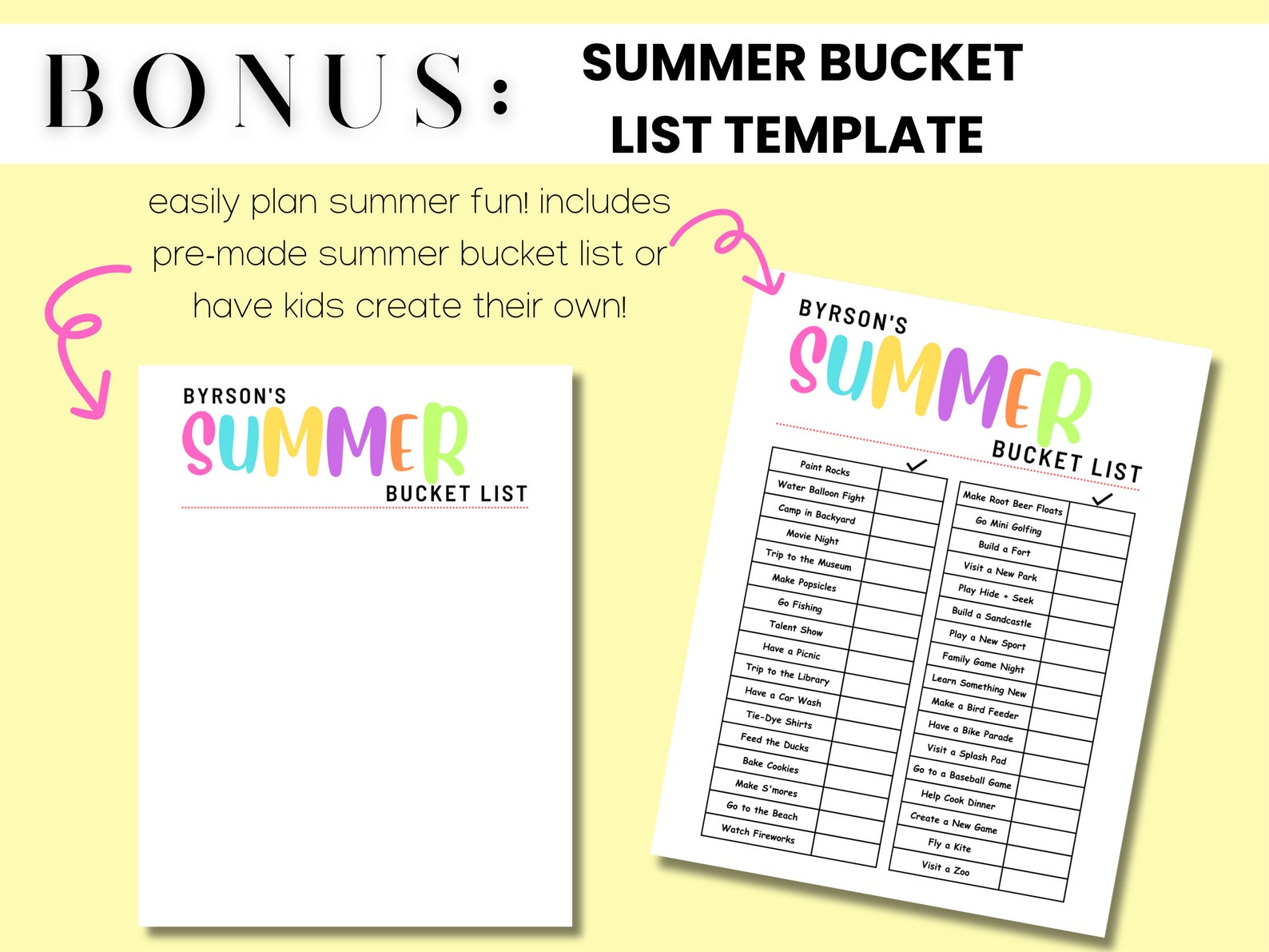Summer Bucket List, Summer Chore Chart, Kids Schedule Chart, Kids ...