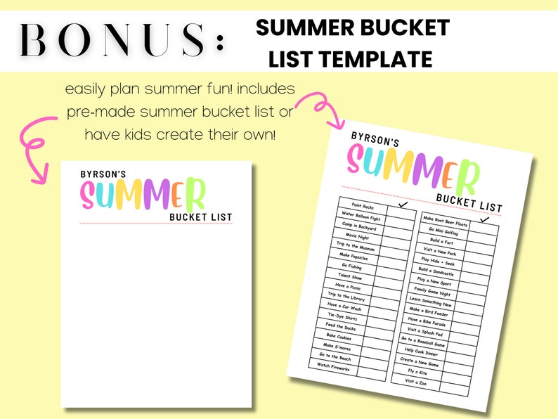 Summer Bucket List, Summer Chore Chart, Kids Schedule Chart, Kids ...