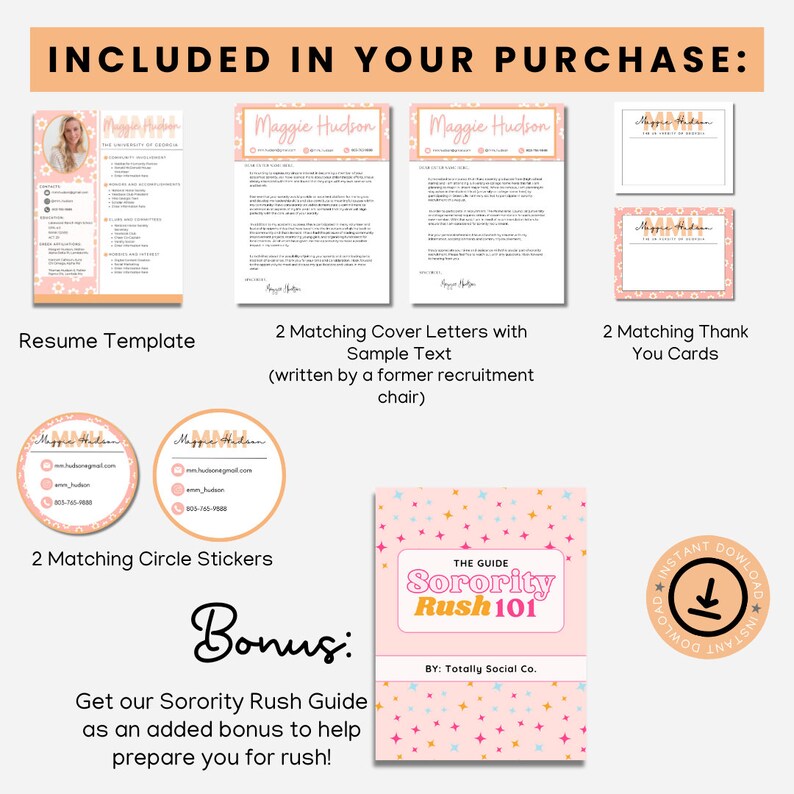 Sorority Resume Template, Rush Resume, Resume With Photo, Modern Resume ...